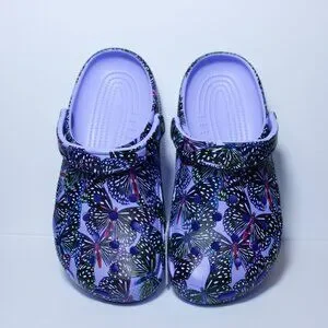 CROCS | Shoes | Womens Crocs Classic Clog Shoe Purple Butterfly Print ...